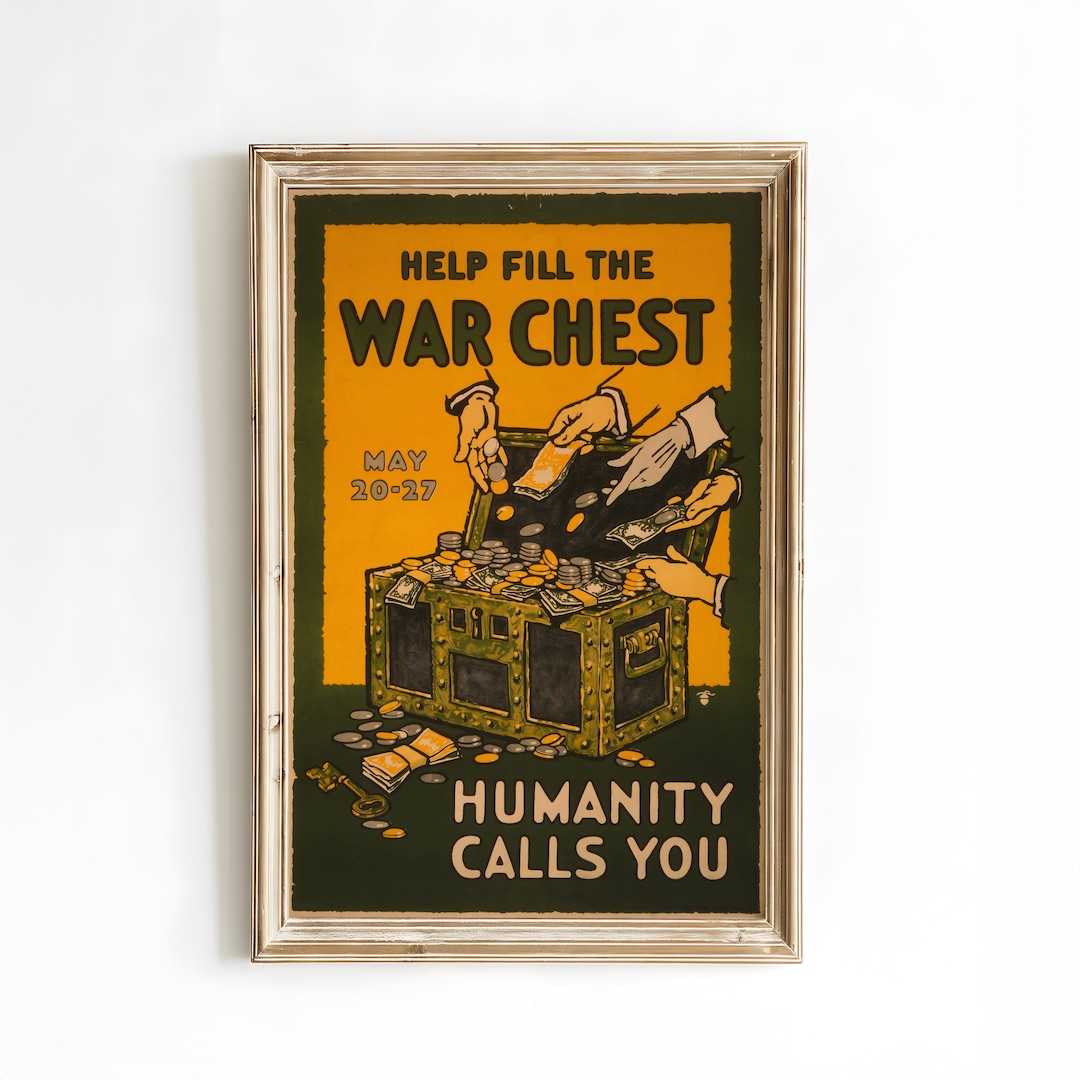 Vintage War Chest Poster, Retro WWI Style Propaganda Wall Art ...