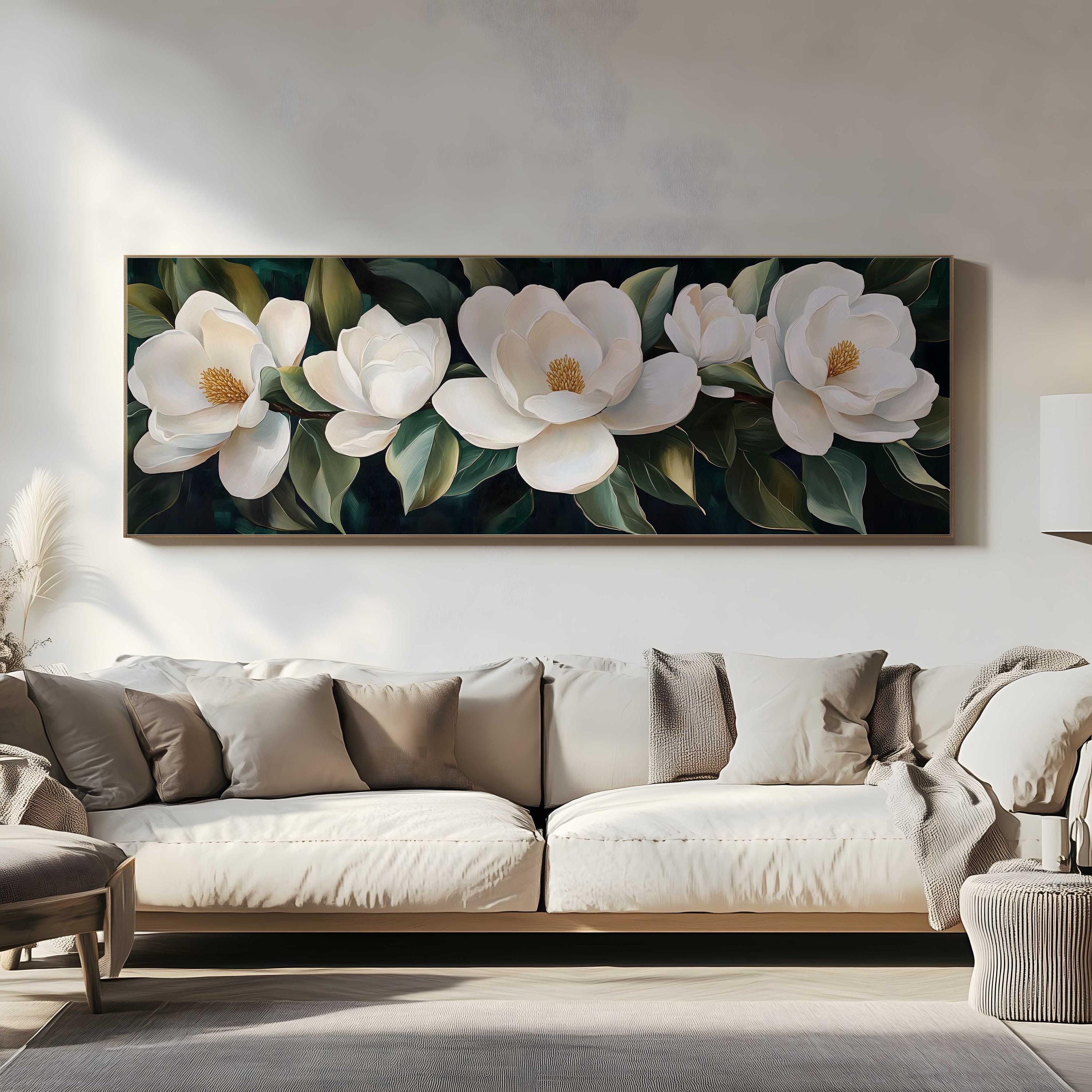 Magnolia Panorama Painting, Louisiana State Flower Art, Botanical Wall ...