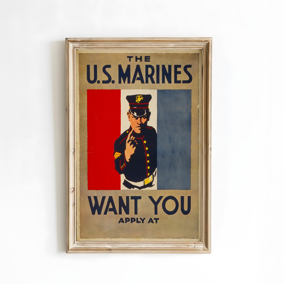 Vintage US Marines Recruitment Poster, Retro Military Wall Art, WWI ...