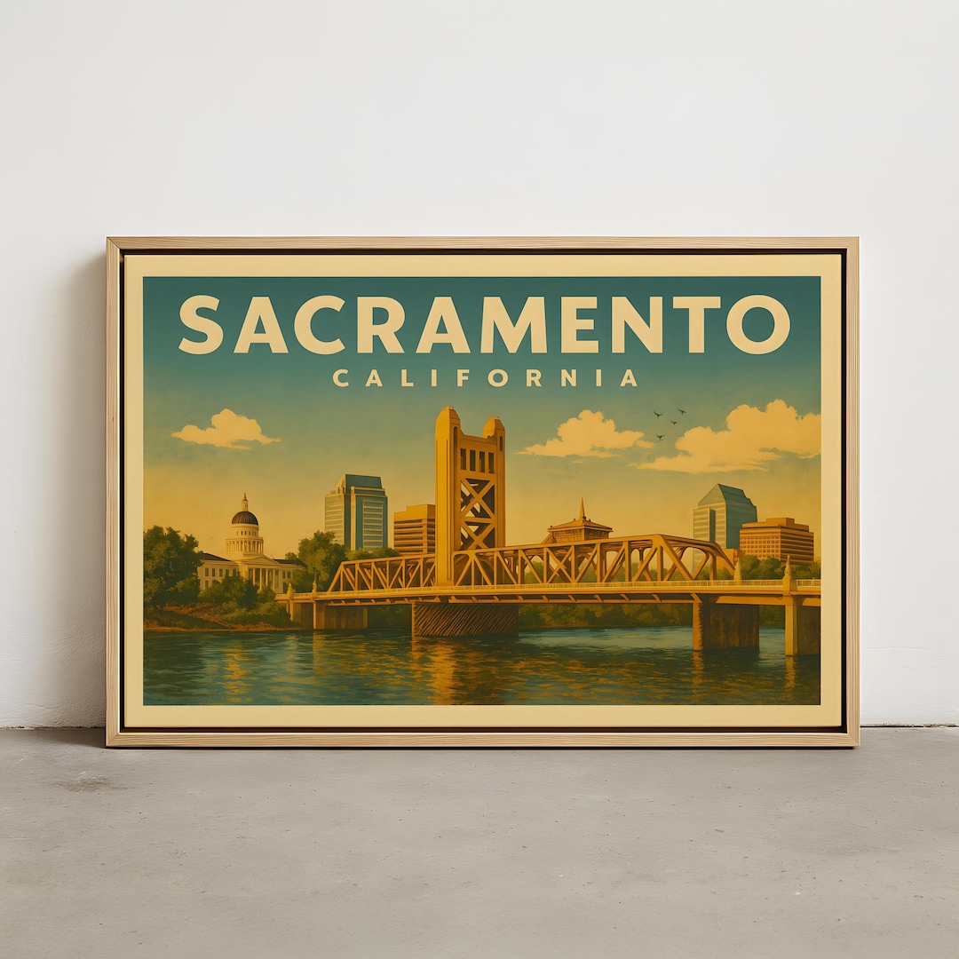 Sacramento Skyline Wall Art – Vintage Sacramento CA Wall Art Print ...