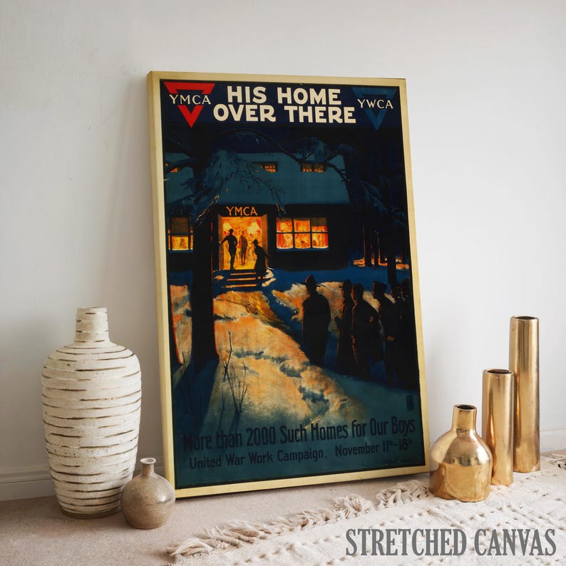 Vintage WWI YMCA Poster His Home Over There, World War 1 Propaganda Art ...