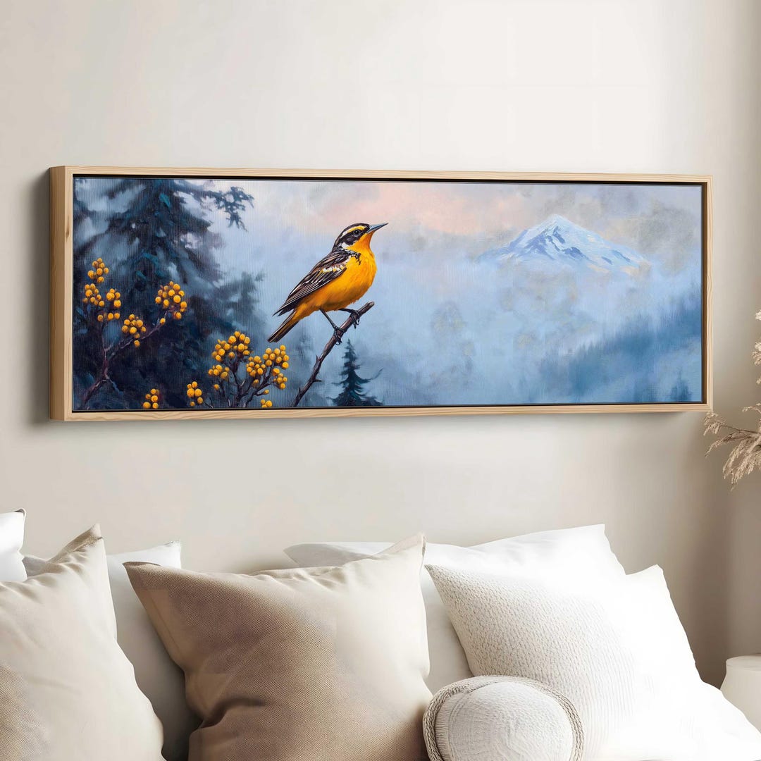 Oregon State Bird Art, Western Meadowlark Decor, Oregon Grape Flower ...
