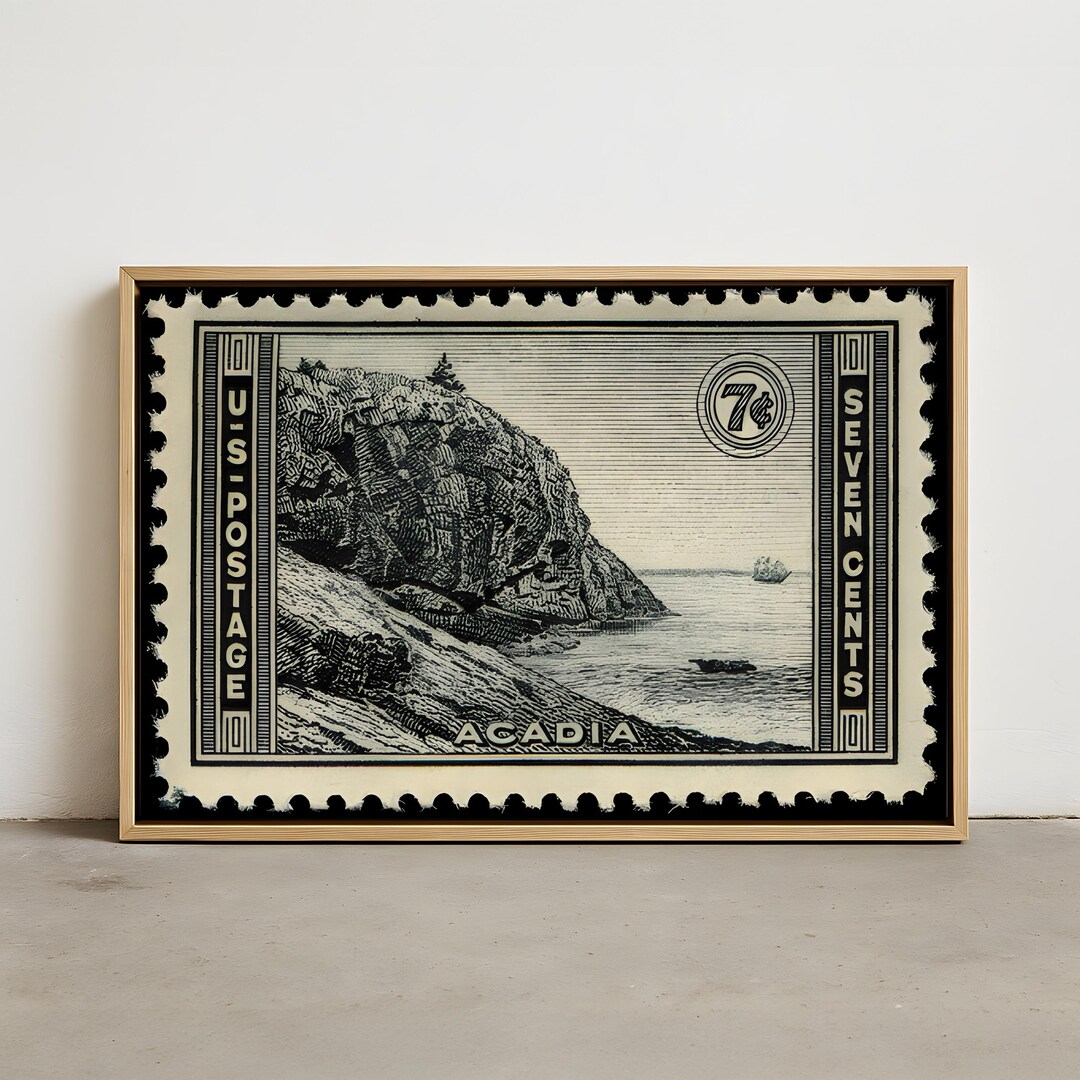Acadia National Park Vintage Stamp Poster, US Postage Wall Art, Maine ...