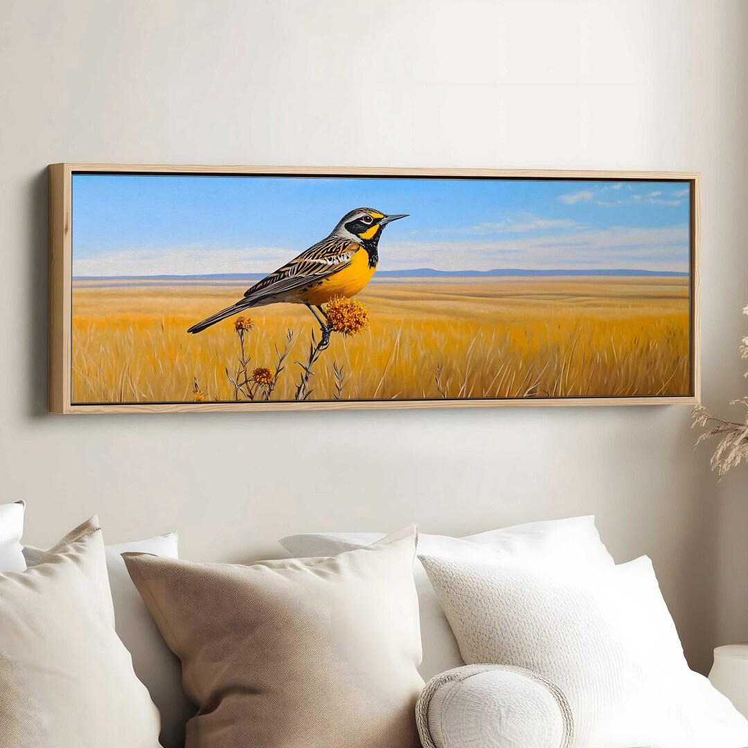 Nebraska State Bird Art, Western Meadowlark Decor, Goldenrod Flower Art ...