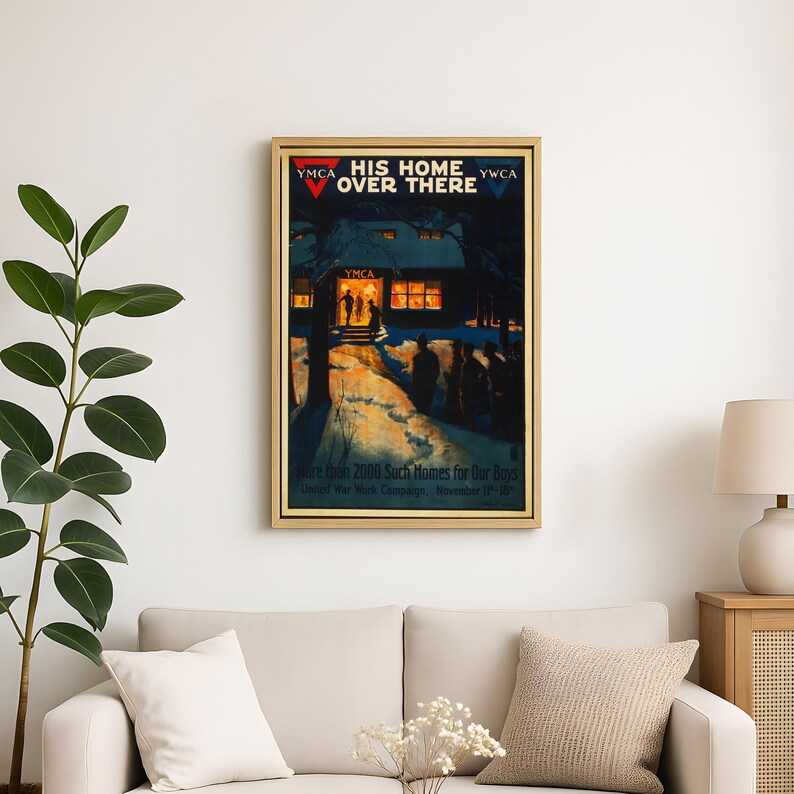 Vintage WWI YMCA Poster His Home Over There, World War 1 Propaganda Art ...