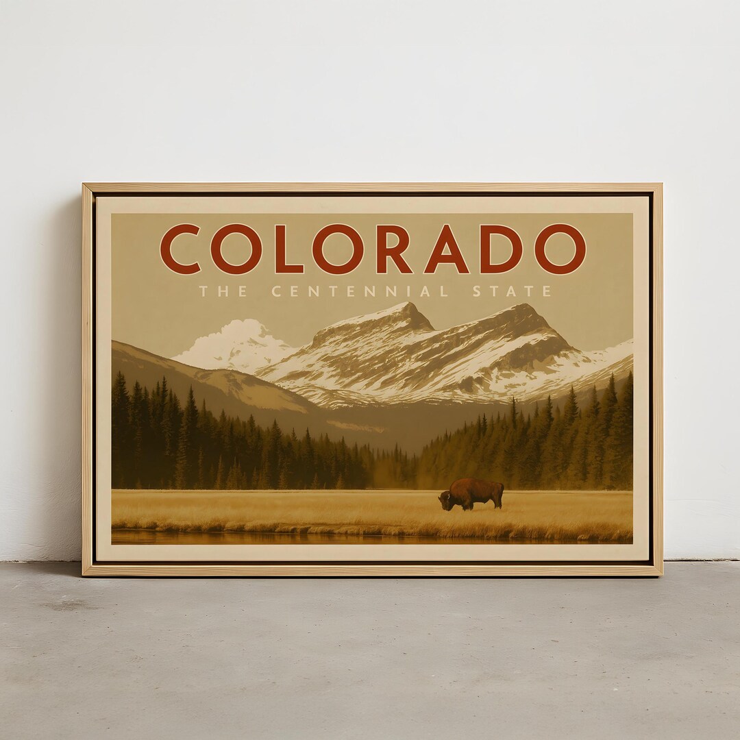Colorado Wall Art – the Centennial State Bison and Mountains Print ...