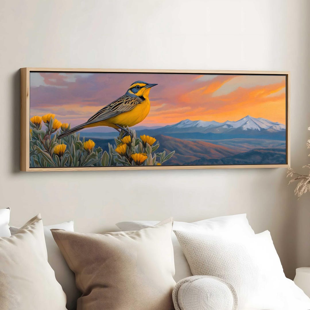 Montana State Bird Art, Western Meadowlark Decor, Bitterroot Flower Art ...