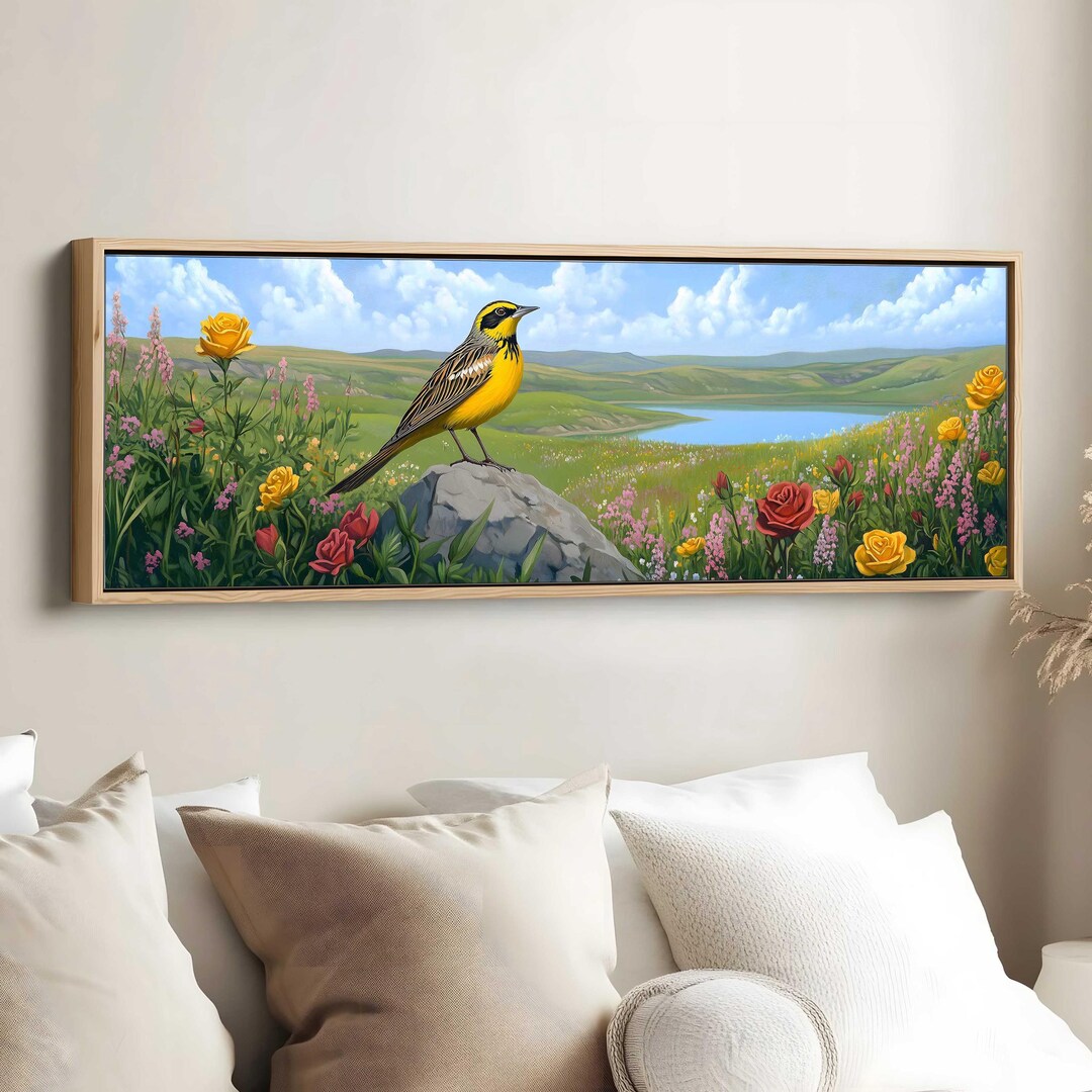 North Dakota State Bird Art, Western Meadowlark Decor, Wild Prairie ...
