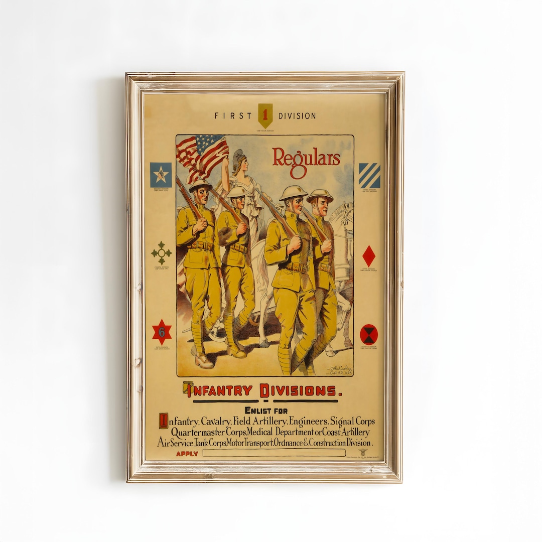Vintage WWI US Army Recruitment Poster, First Division Regulars ...