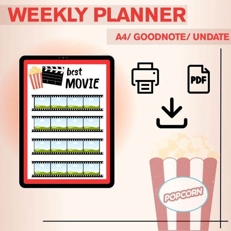 Movie Planner Printable PDF – Film Review Journal, Watchlist & Ratings ...