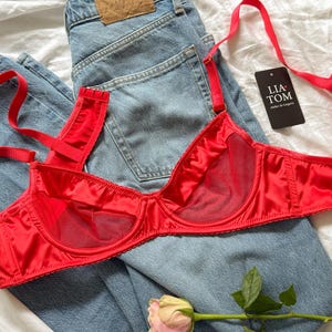 Men’s Italian Satin & Mesh Bra , Flat Cups Bra, Luxury Male Bralette ...