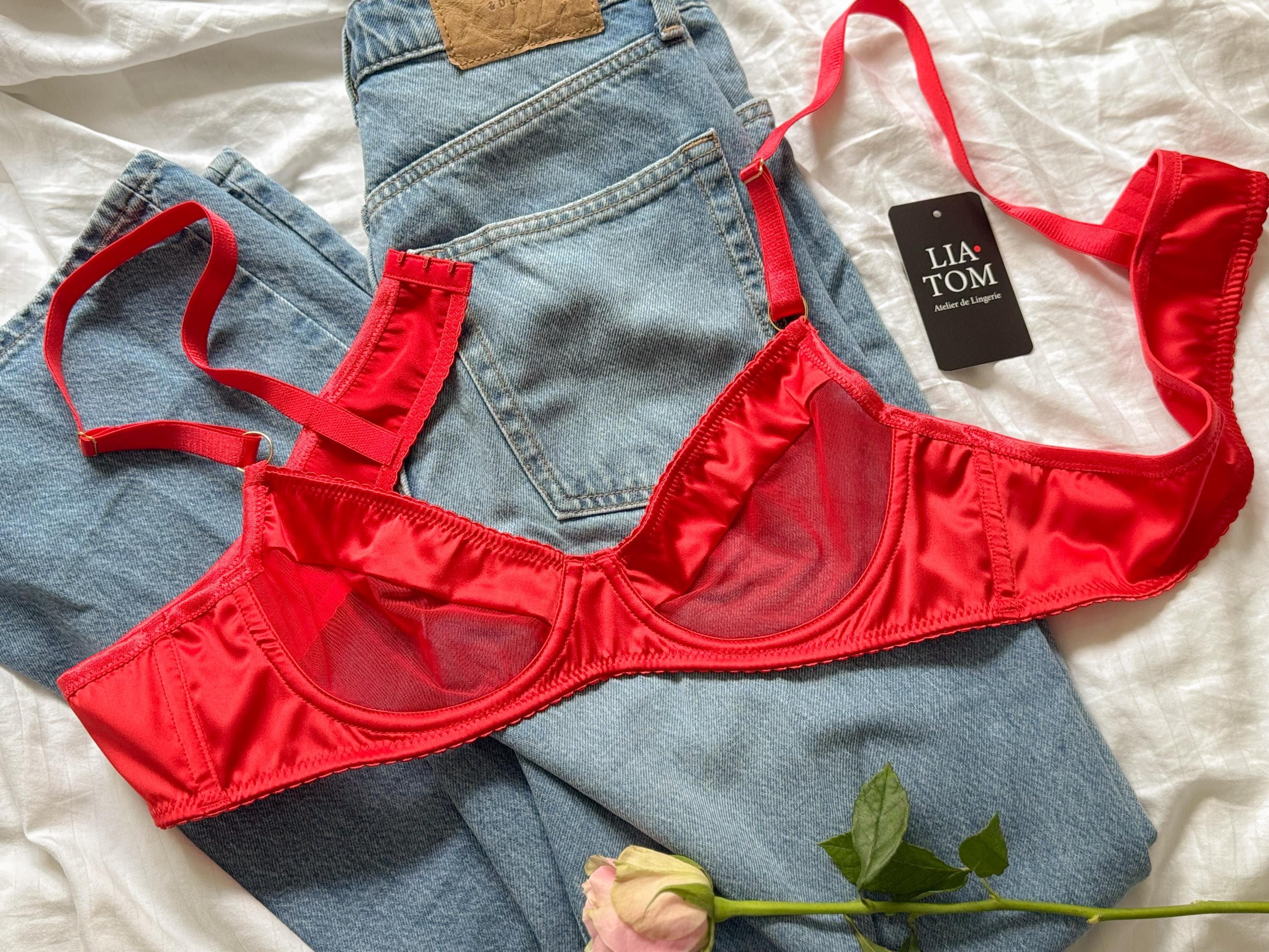Men’s Italian Satin & Mesh Bra , Flat Cups Bra, Luxury Male Bralette ...
