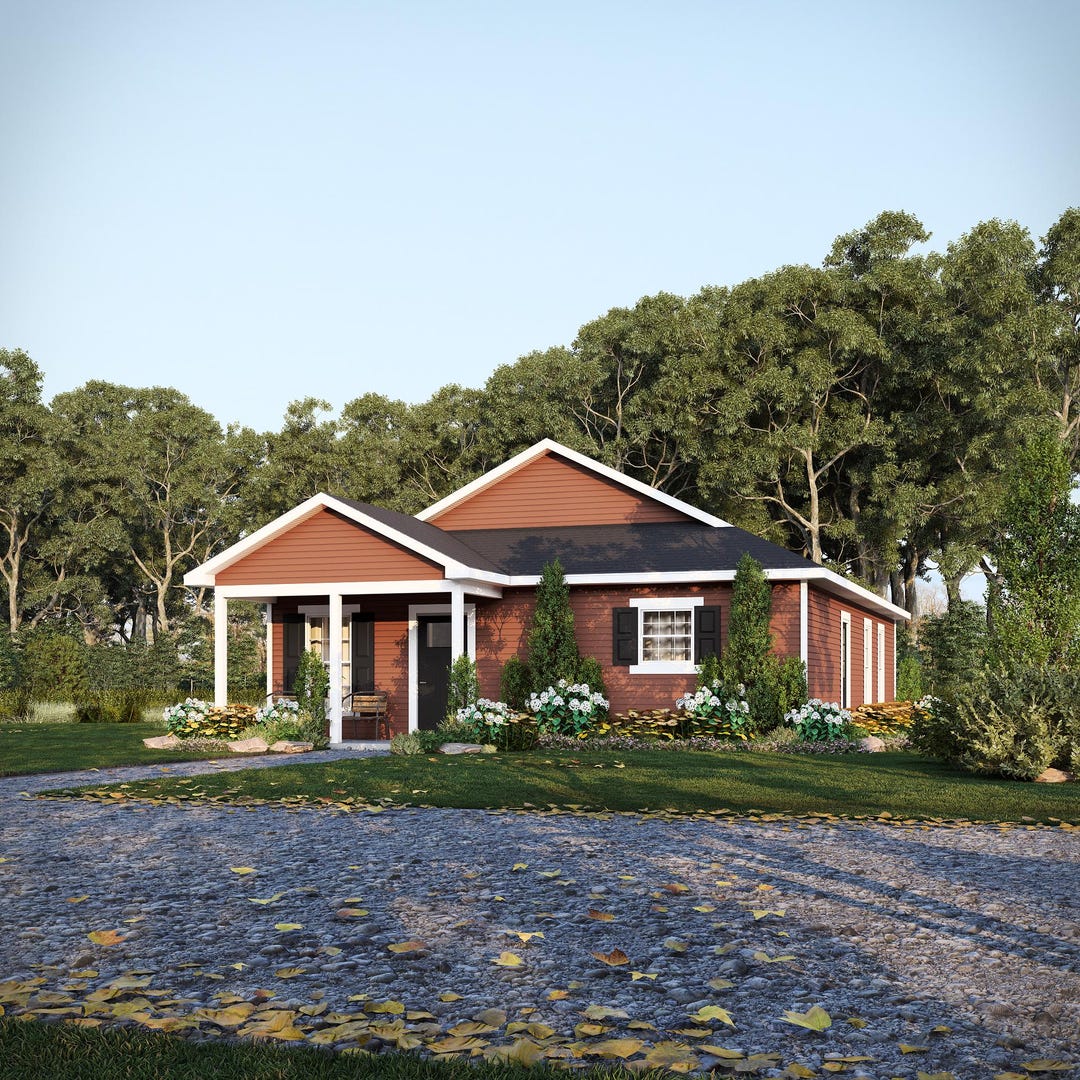 30' X 44' Mapleview Ranch House Plan | 3 Bedroom 2 Bath Single Story Home | 1,320 SF Blueprint ...