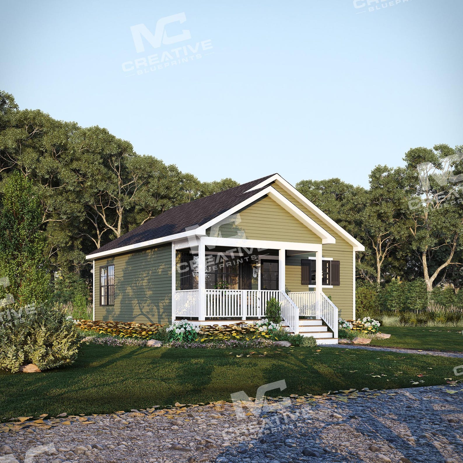 24' X 26' Orchard Cottage House Plan (reversed) | 1 Bedroom 1 Bath ...