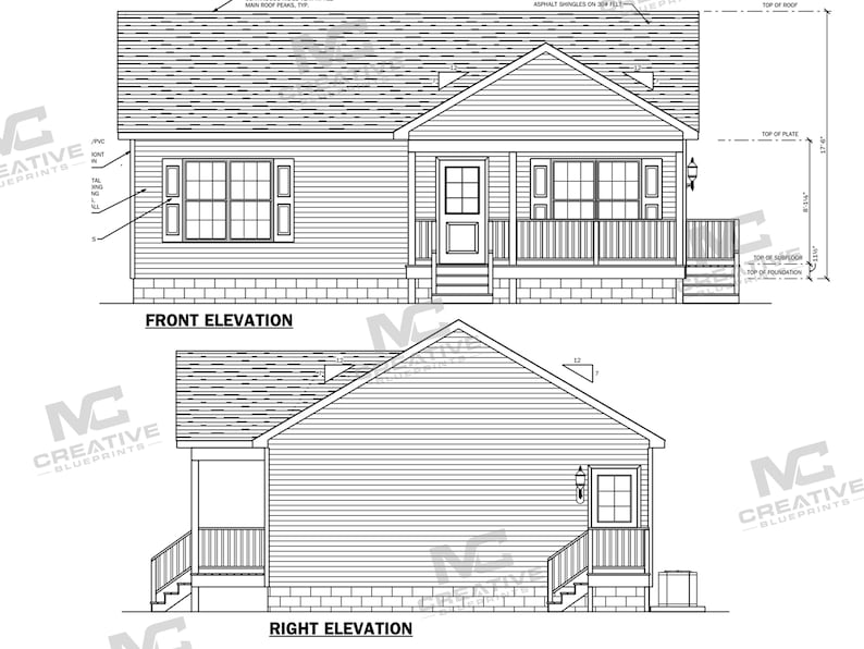 36' X 25' Magnolia Cottage House Plan | 2 Bedroom 1 Bath Single Story Home | 910 SF Blueprint ...
