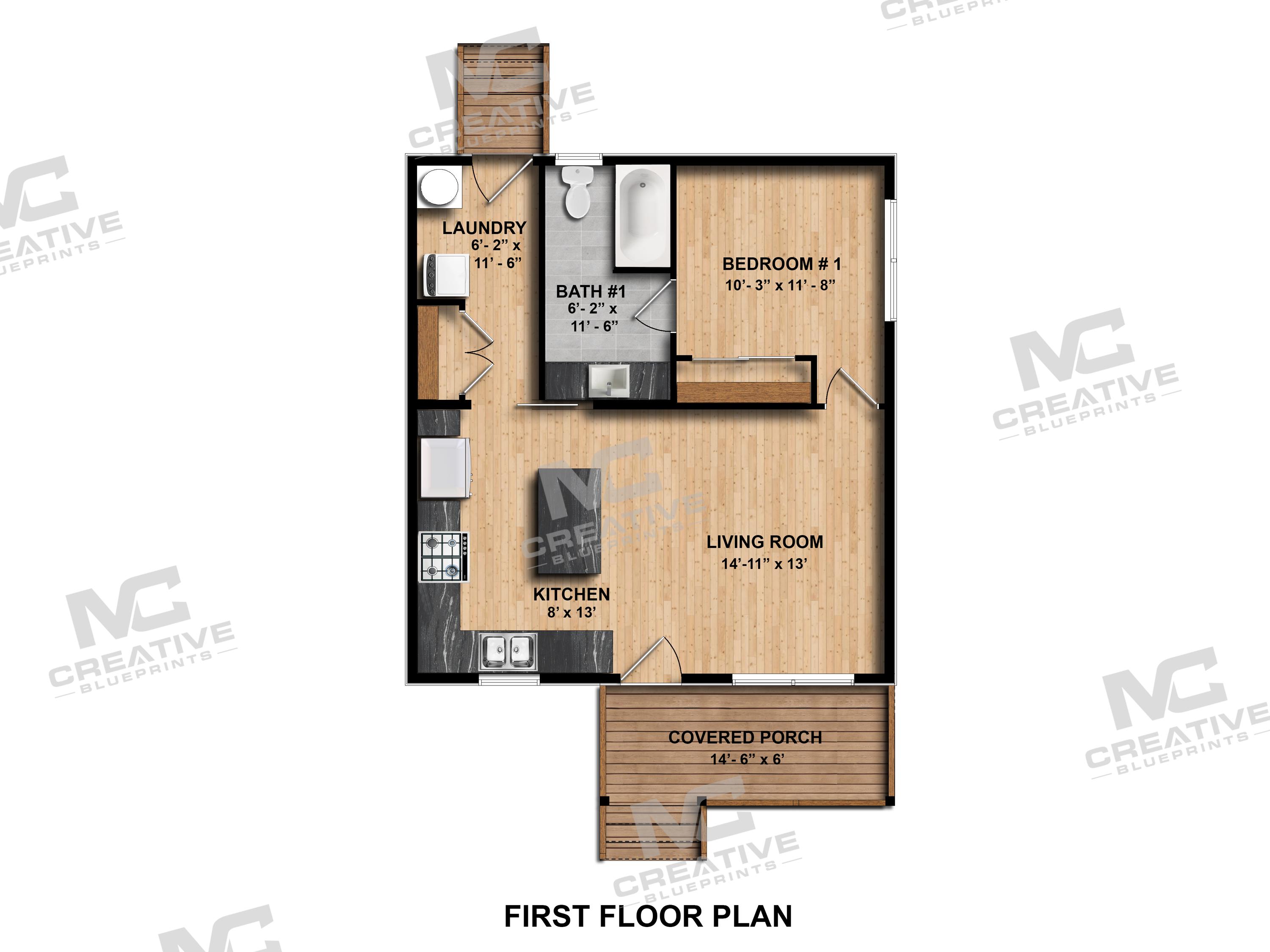 24' X 26' Orchard Cottage House Plan | 1 Bedroom 1 Bath Single Story ...