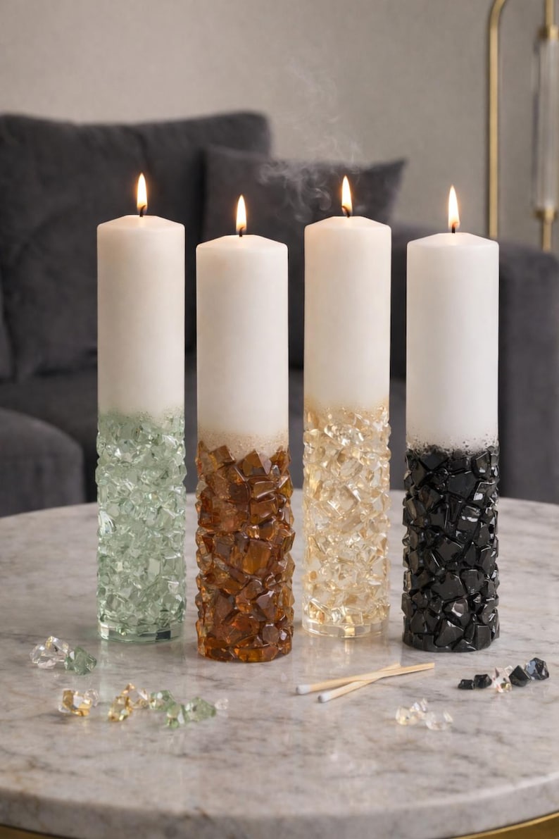 Handmade Pillar Candle With Crushed Glass Base: Luxury Decor - Etsy