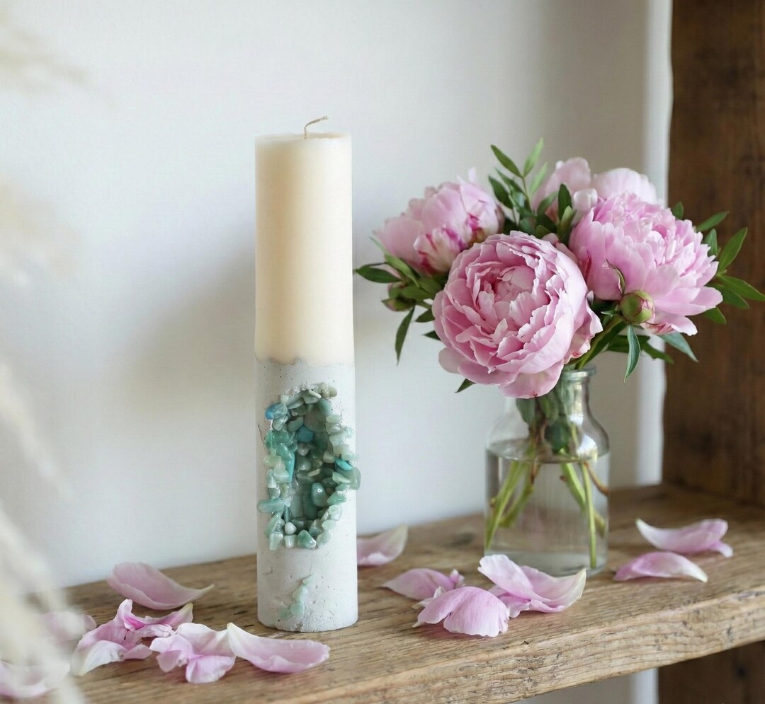 Amazonite Geode Pillar Candle • Luxury Crystal Candle • Modern Home ...