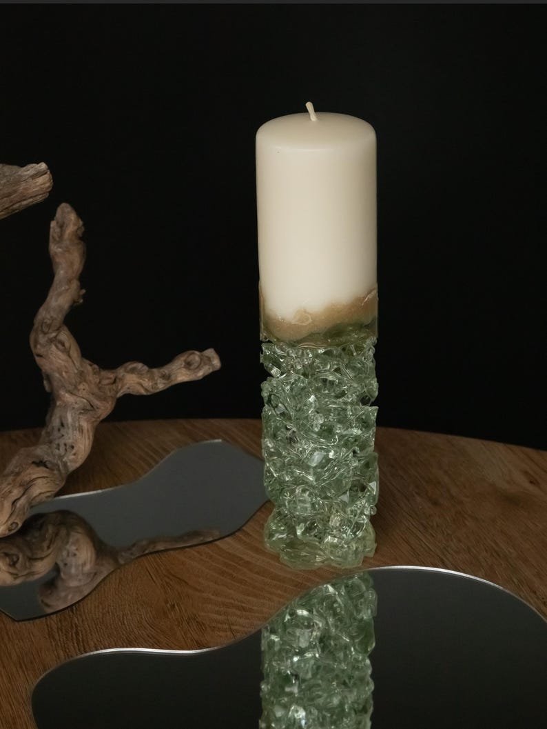 Handmade Crushed Glass Base Candle Set: Unscented Soy Pillar Candles - Etsy