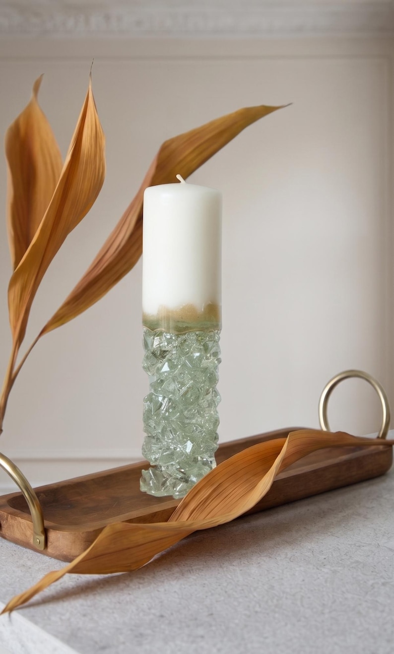 Handmade Pillar Candle With Crushed Glass Base: Luxury Decor - Etsy