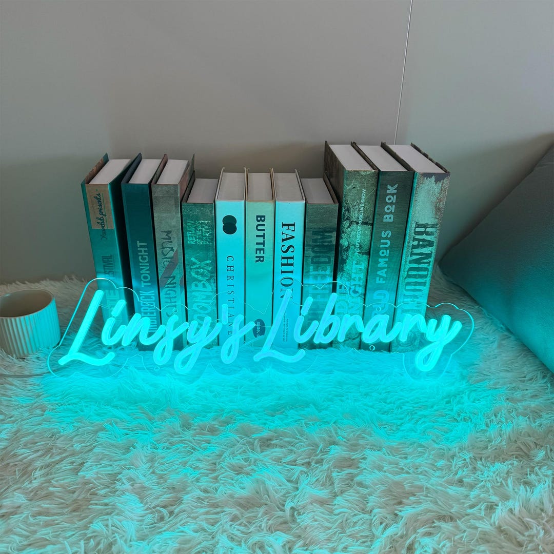 Custom Name Library Neon Sign, Personalized Book Lover Gift, Reading ...
