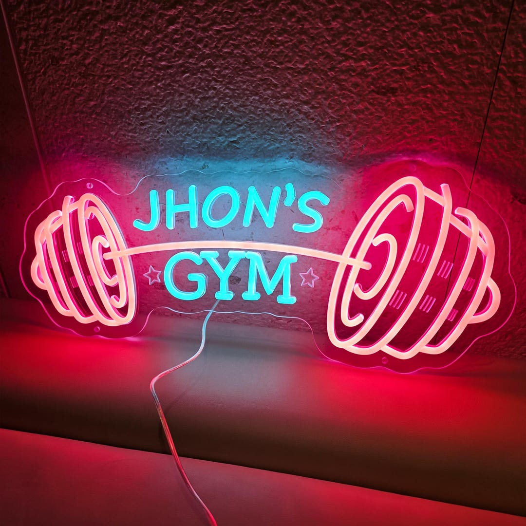 Custom Dumbbell Neon Sign, Custom Name Gym Neon Sign, Home Gym Neon ...