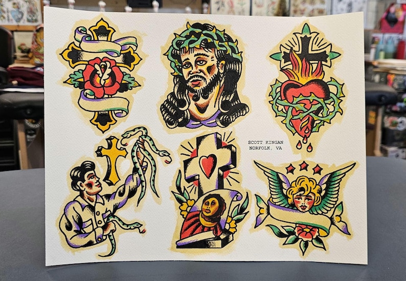Religious Tattoo Flash Print - Etsy