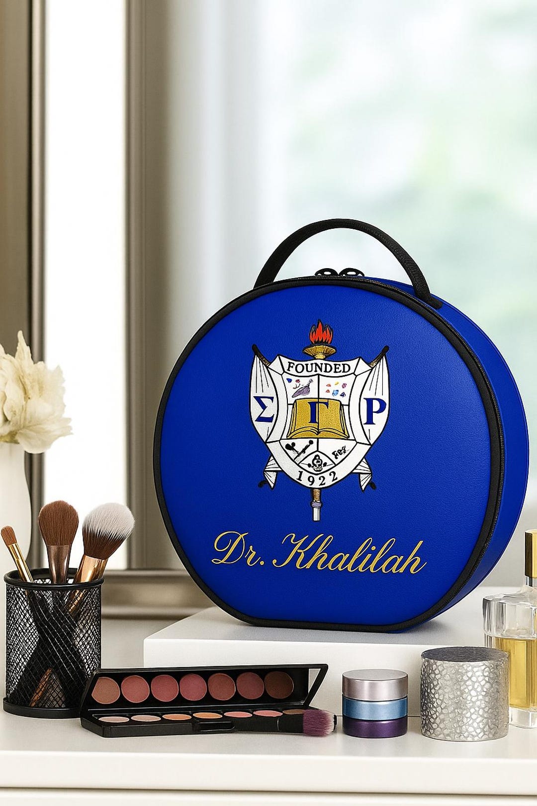 Sigma Gamma Rho Makeup Bag | Personalized Crest Cosmetic Travel Case - Etsy