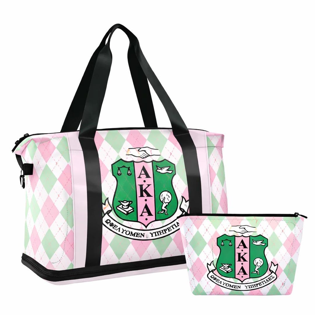 Pink and Green Argyle Travel Duffel Bag Set With Matching Toiletry Bag ...