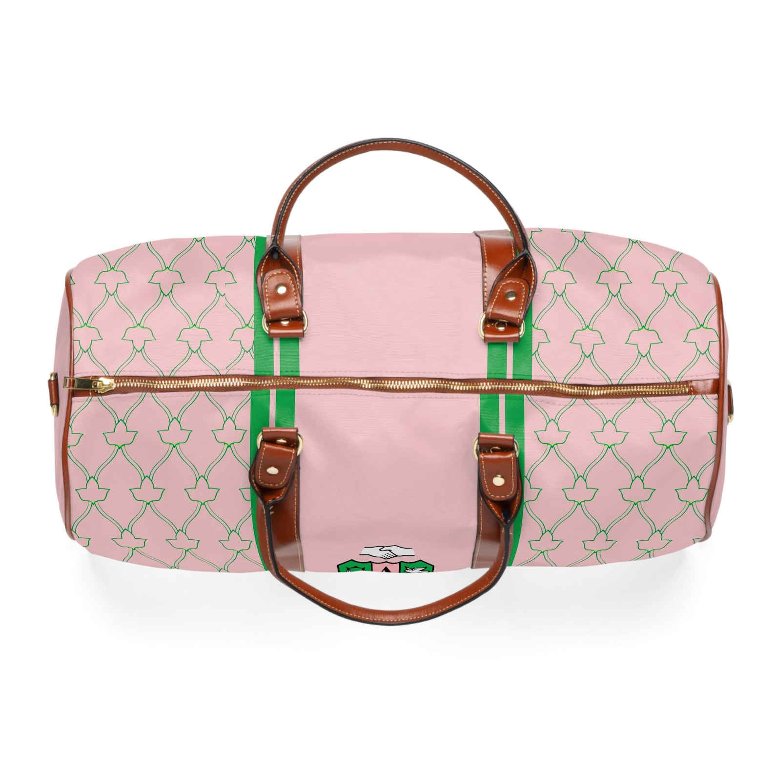 AKA Shield Crest Waterproof Travel Bag | Pink Green Pattern Duffle - Etsy