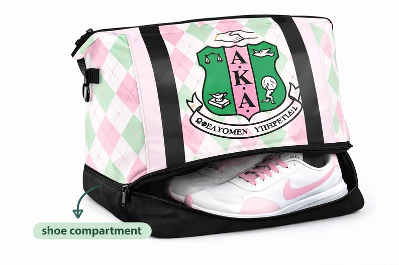 Pink and Green Argyle Travel Duffel Bag Set With Matching Toiletry Bag ...