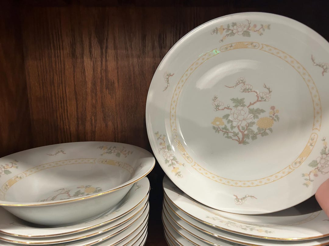 SET OF 8 | Liling Vintage Fine China "jade Tree" White and Yellow China ...