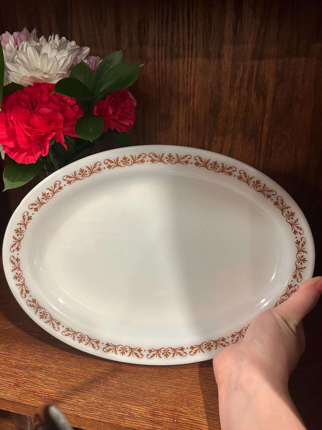 Vintage Pyrex Tableware by Corning White Platter in Pattern Copper ...