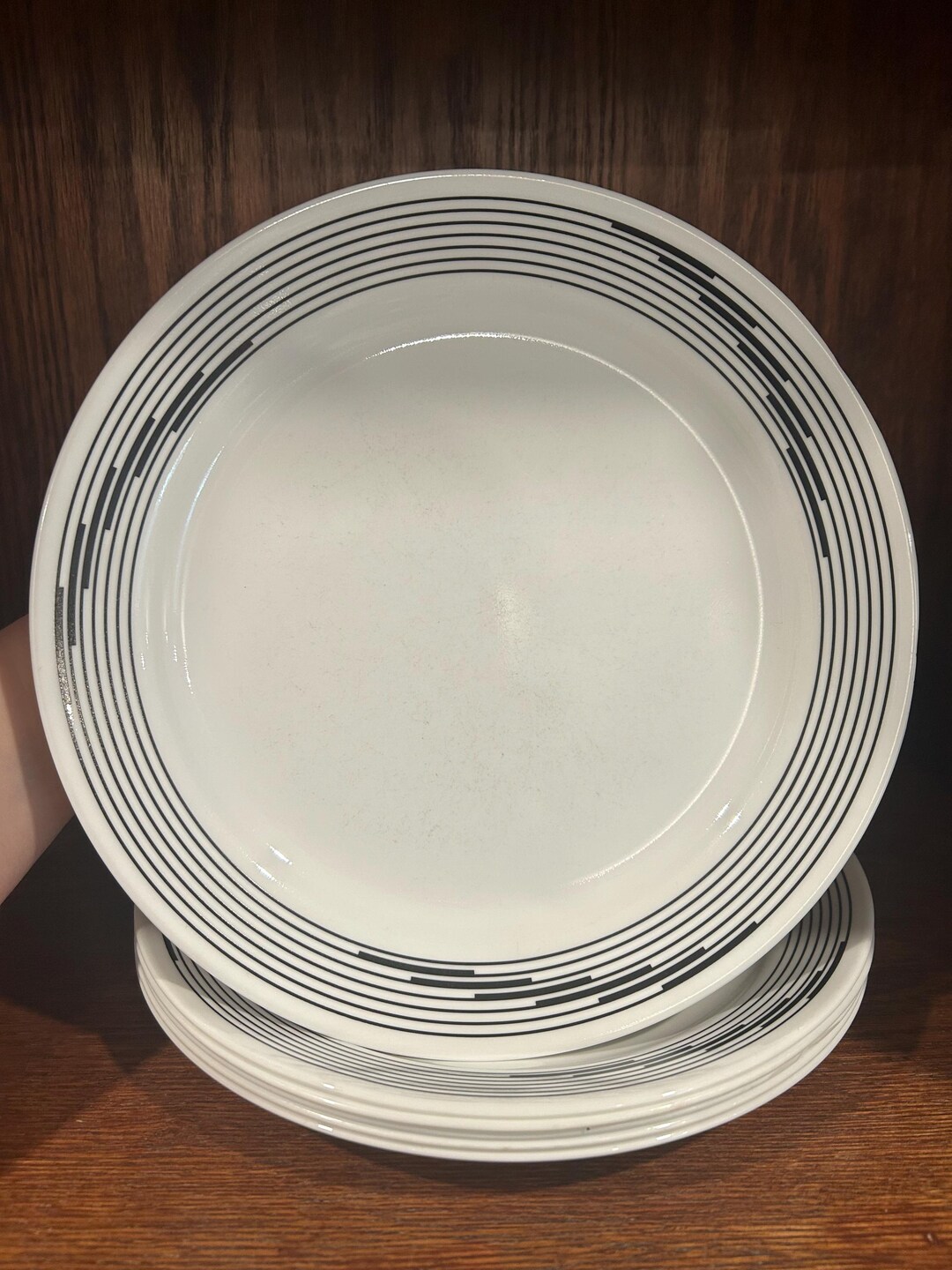 SET OF 6 | Corelle by Corning "optic" Black and White Vintage Mid ...