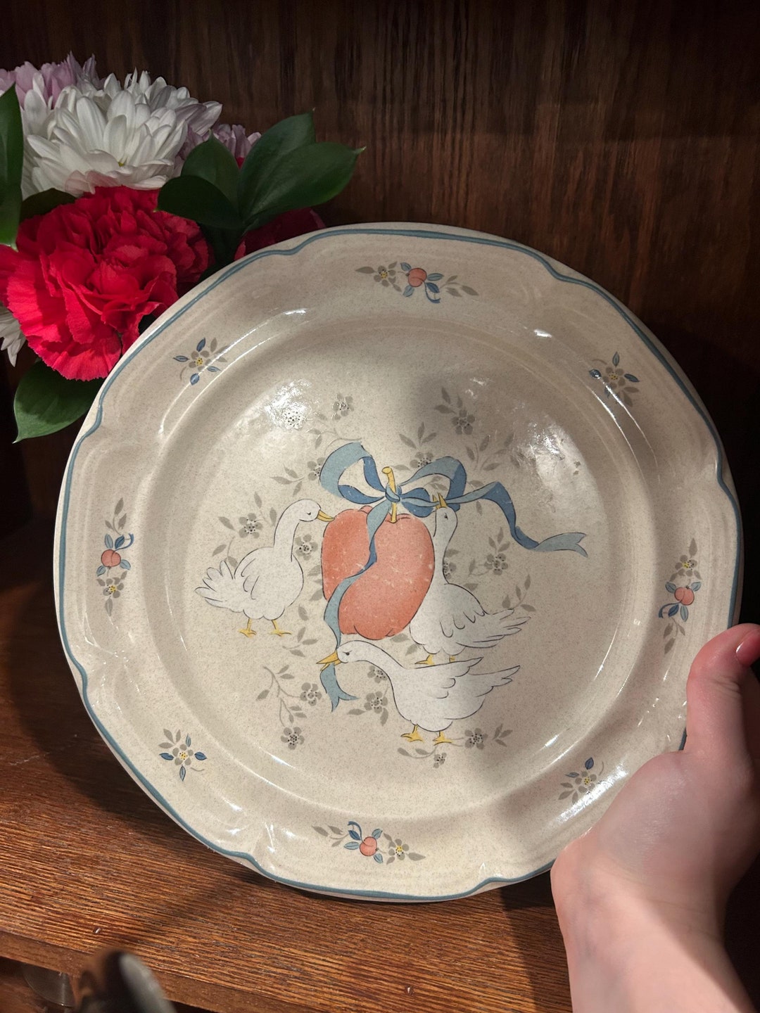 Vintage International China Stoneware Geese With Blue Ribbon Large ...