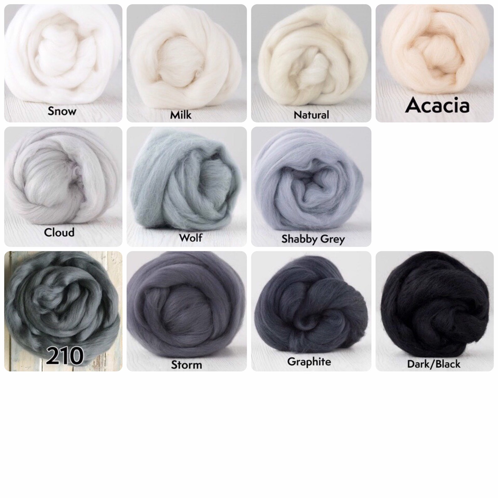 WHITE-BLACK - Extrafine Merino Wool Roving (top), 18-19 Micron, 50 Gr ...