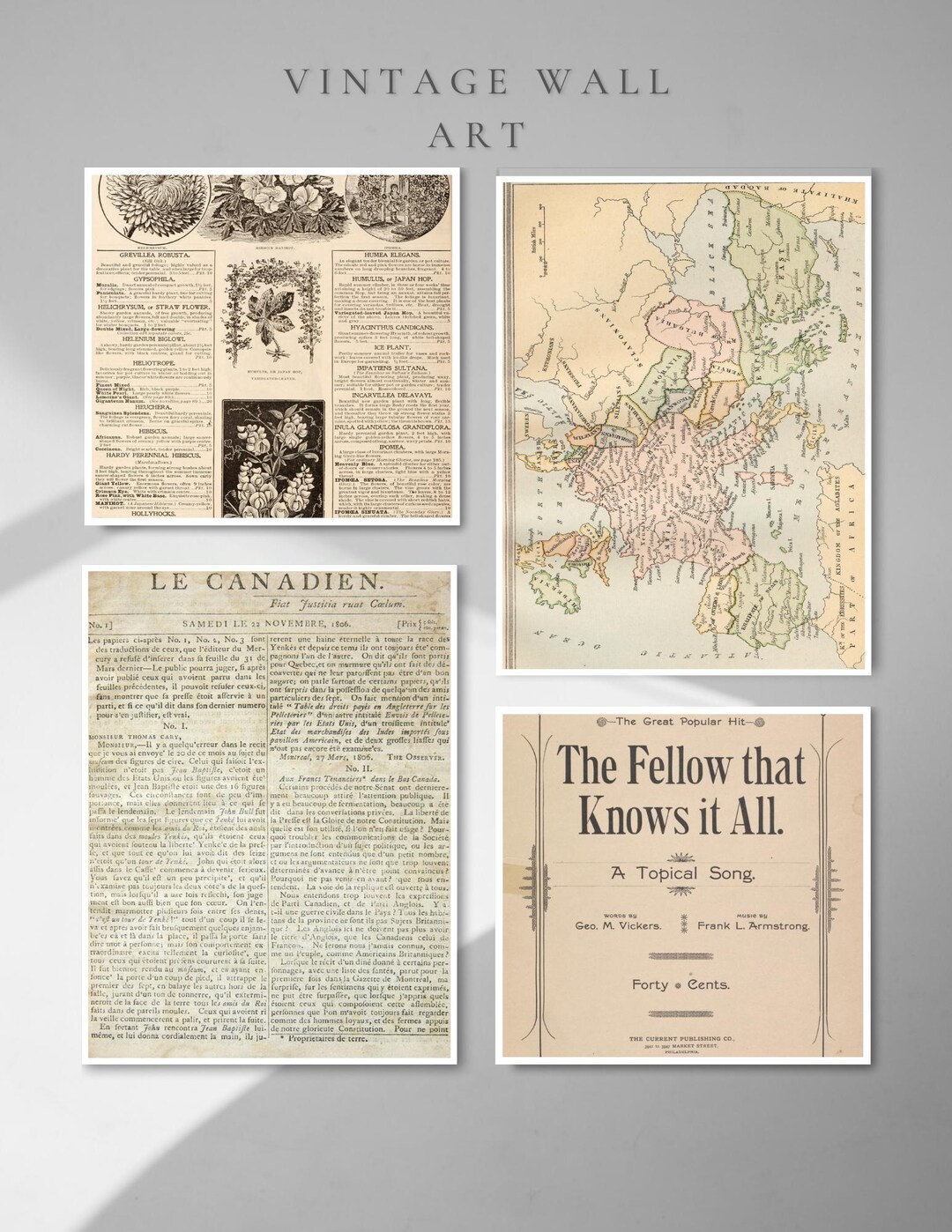 Vintage Newspaper Wall Art | Printable Vintage Wall Art | Vintage ...