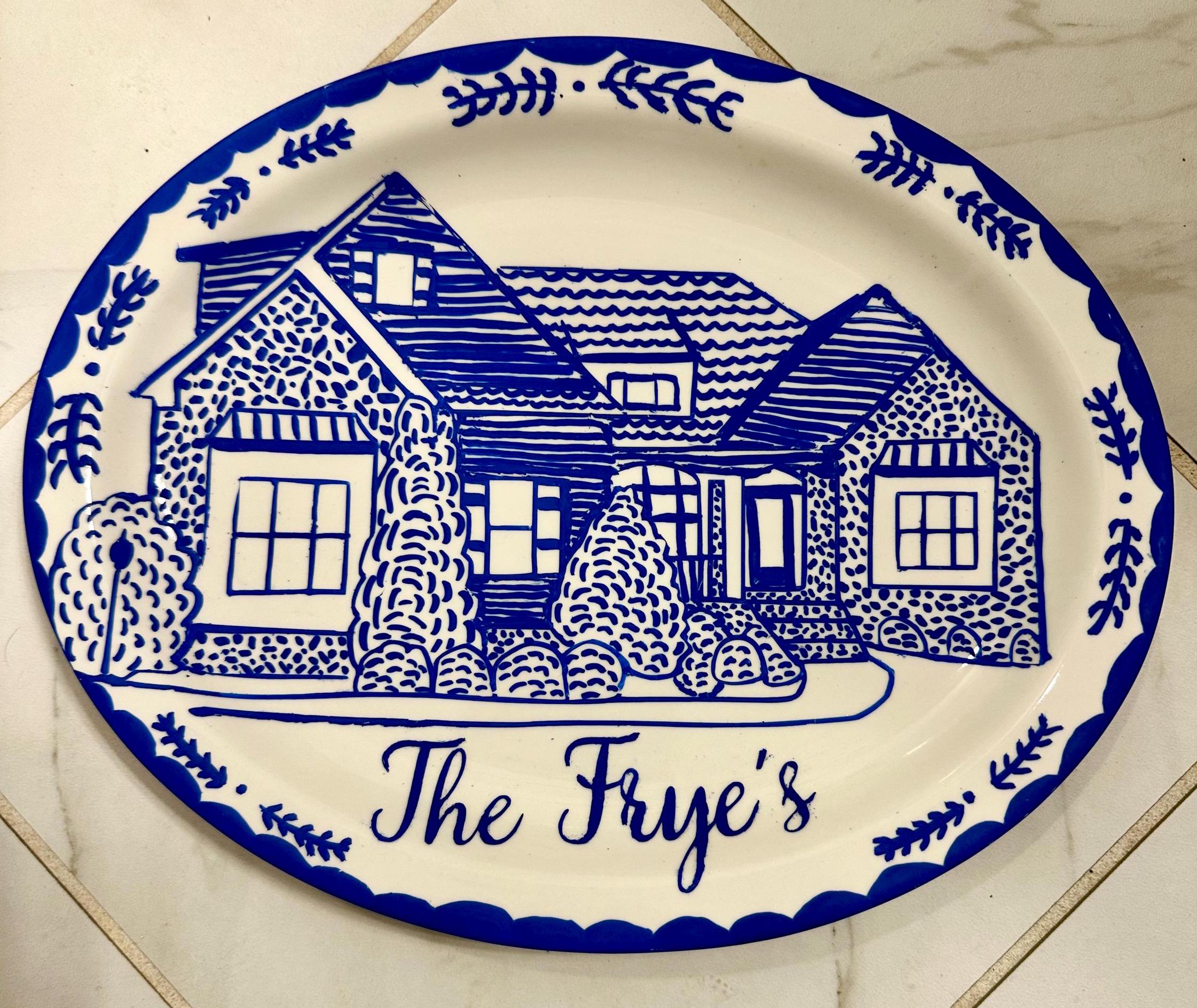 Custom Platter With Home or Wedding Venue , Blue and White Gift ...