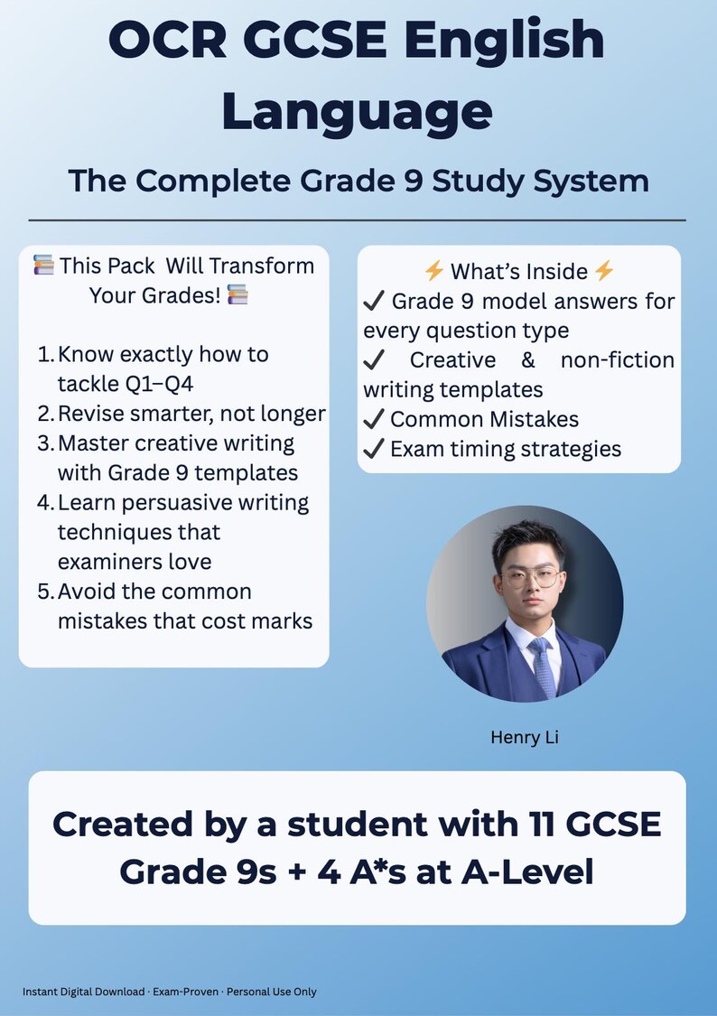GCSE English Language Grade 9 Pack: Q1–Q4 Notes, Model Answers & Exam ...
