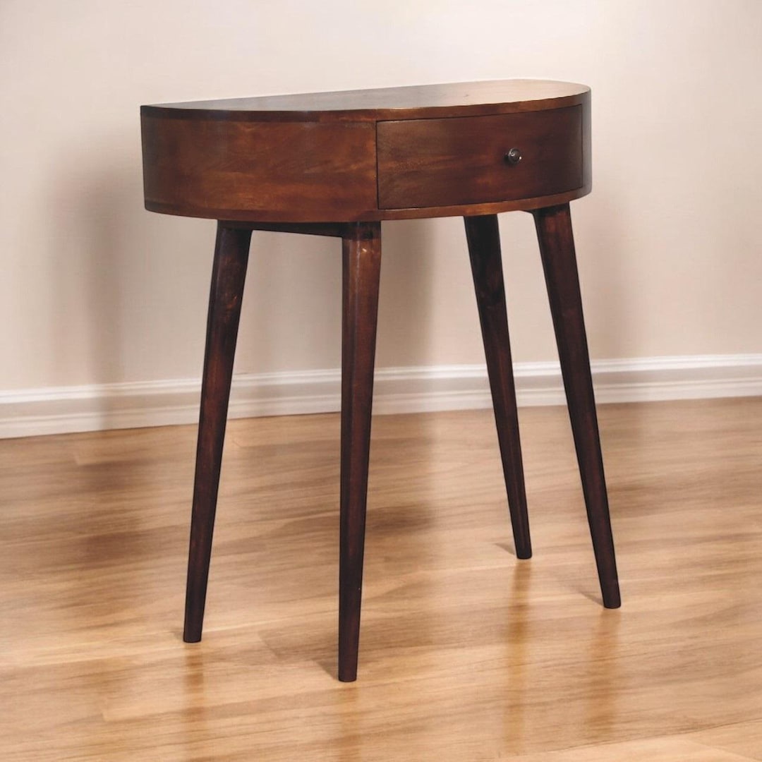 Semi Circle Console Table With Drawer Solid Wood Rustic Table Narrow ...