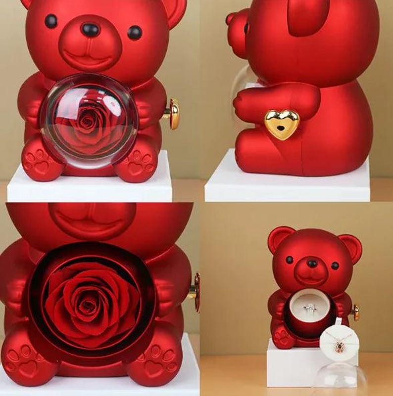 Rotating Bear Gift Box Rose Jewelry Box - Etsy