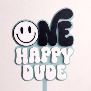 One Happy Dude Cake Topper Blue Smiley Face Acrylic Charm Boys Birthday ...