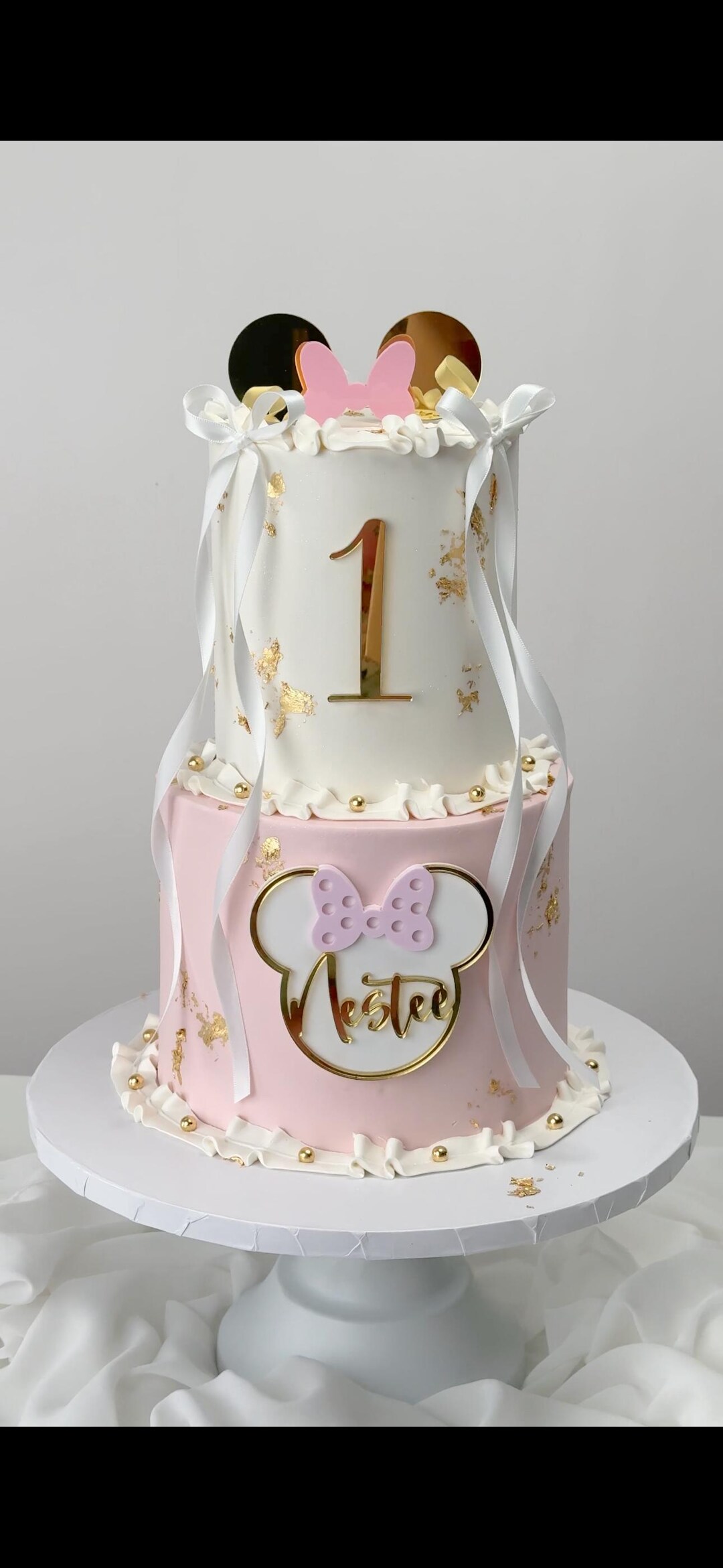 Mouse Cake Topper Head Outline Bow Girl Birthday Acrylic Gold Keepsake ...