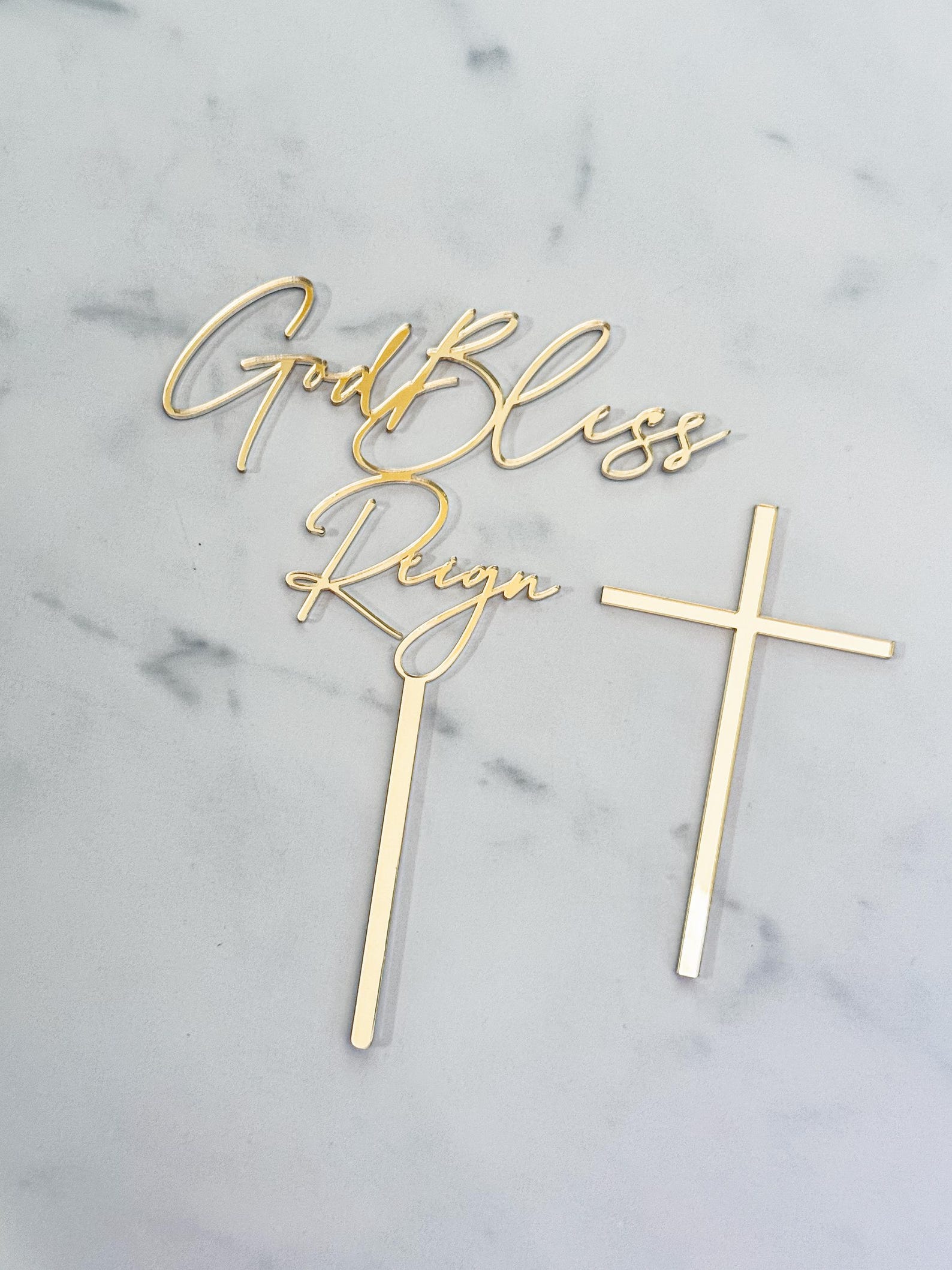 God Bless Gold Mirror Cross Cake Topper Baptism Bautizo Christening ...
