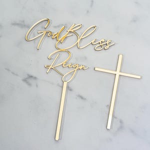 God Bless Gold Mirror Cake Topper Baptism Mi Bautizo Christening Charm ...