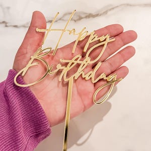 Happy Birthday Cake Topper Gold Script Custom Acrylic Charm Party ...