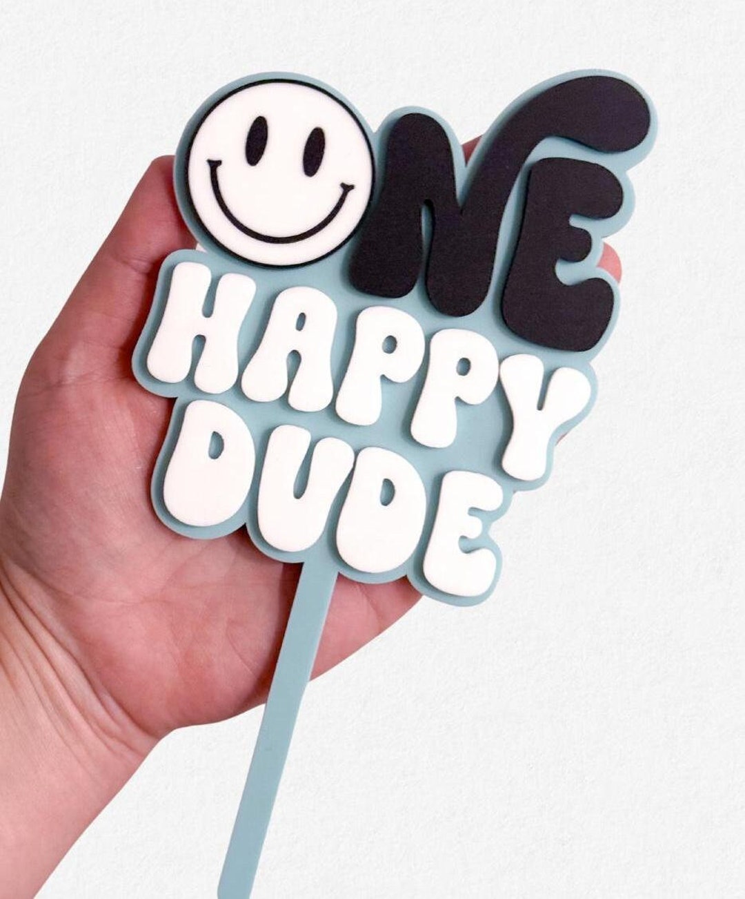 One Happy Dude Cake Topper Blue Smiley Face Acrylic Charm Boys Birthday ...