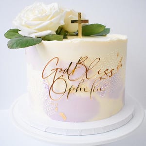 God Bless Gold Mirror Cake Topper Baptism Mi Bautizo Christening Charm ...