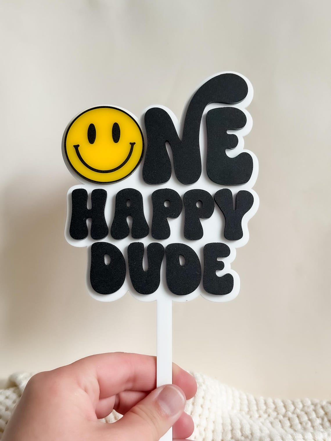 One Happy Dude Cake Topper Blue Smiley Face Acrylic Charm Boys Birthday ...