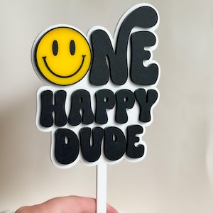 One Happy Dude Cake Topper Blue Smiley Face Acrylic Charm Boys Birthday ...